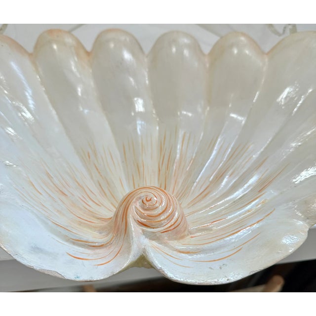Large 1990s Wooden Hand Painted Decorative Clamshell | Chairish
