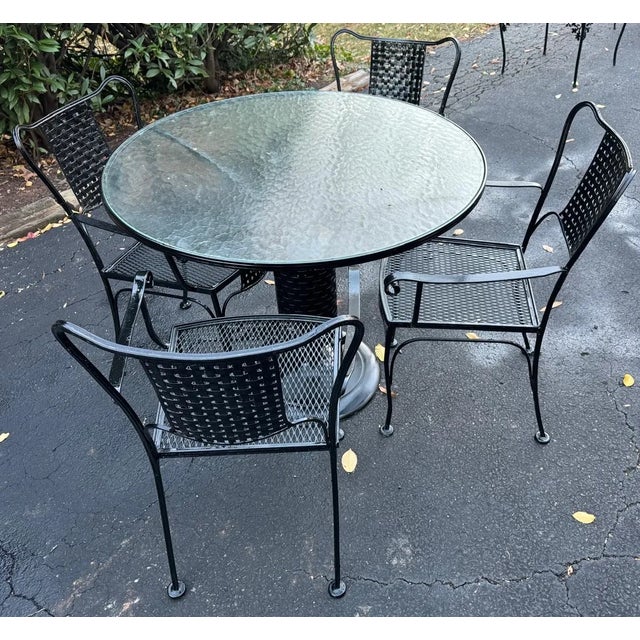 1950s Art Nouveau Vintage Wrought Iron Table With Weave | Chairish