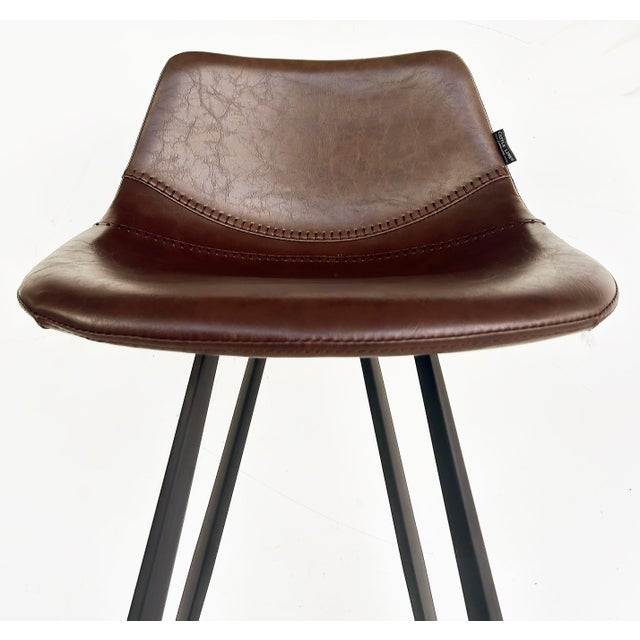 Belgian "Baseball" Faux Leather and Iron Bar Stools - a Pair | Chairish