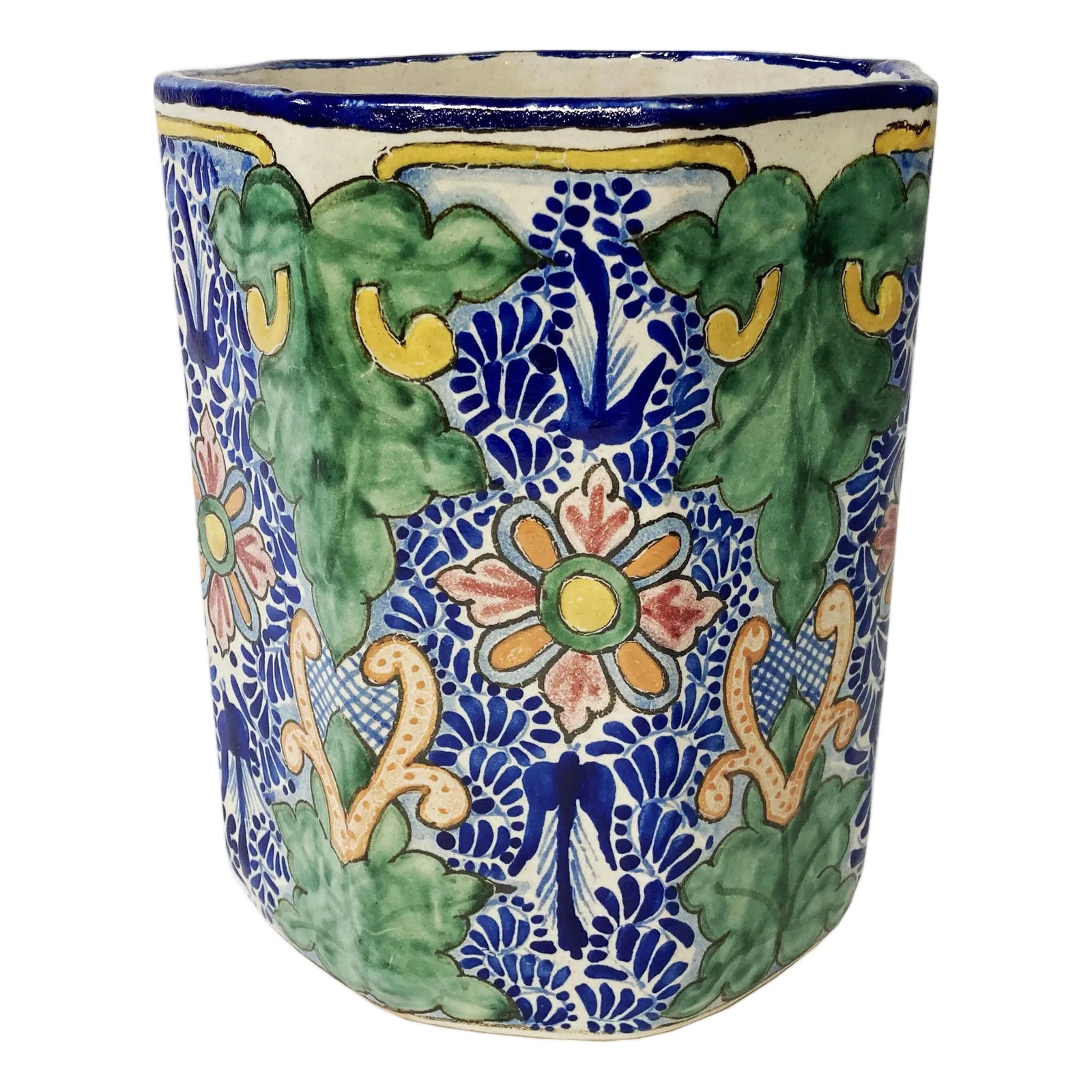 Late 20th Century Mexican Hand-Painted Ceramic Bin | Chairish