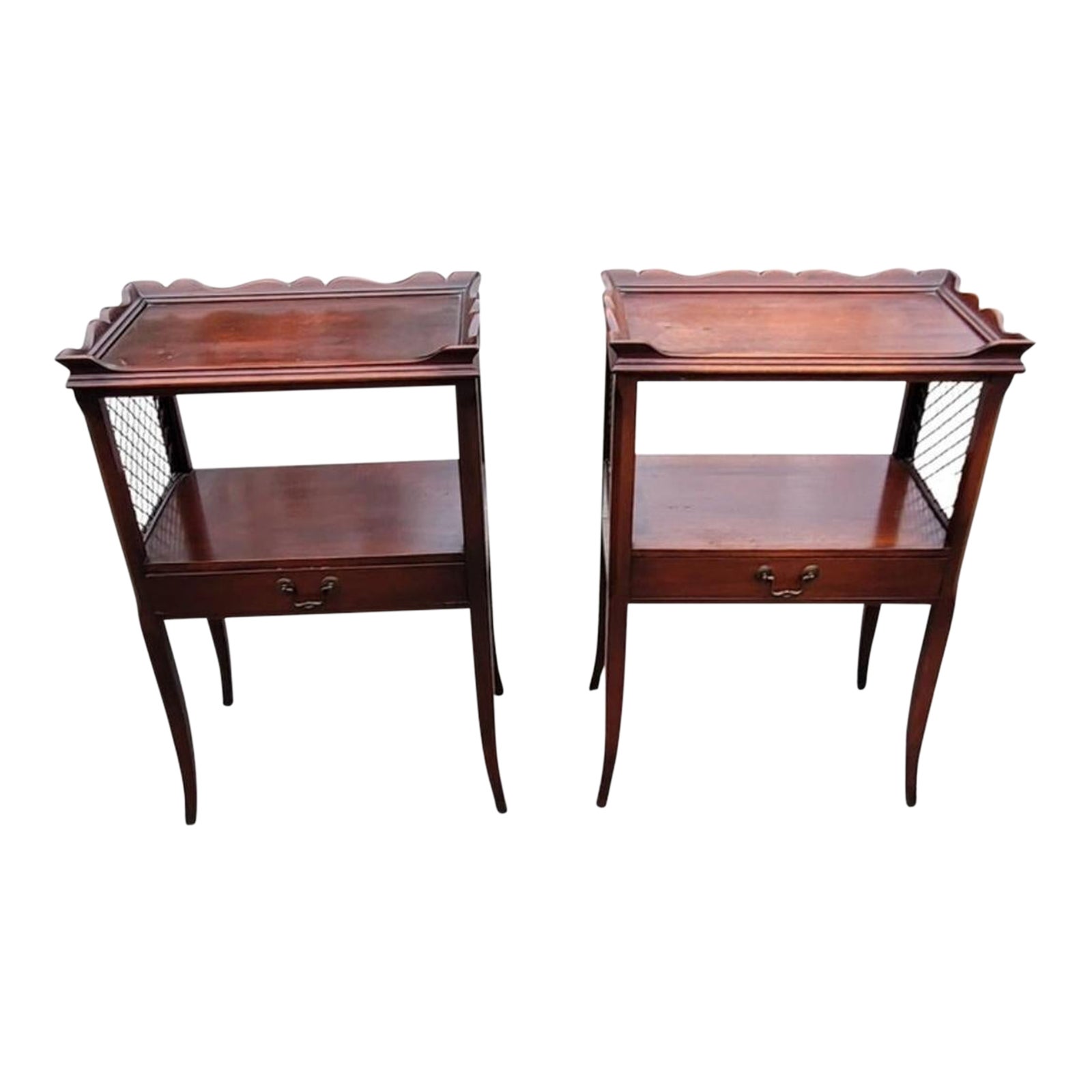 1940s Tiered Mahogany One Drawer Wire Mesh and Galleried Tray Top Side ...