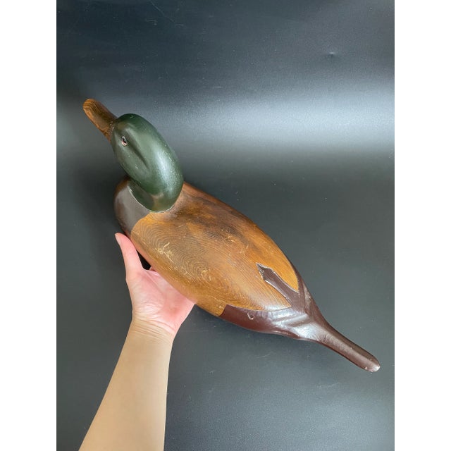 Large Vintage Mallard Drake Duck Hand Carved Wood Decoy | Chairish