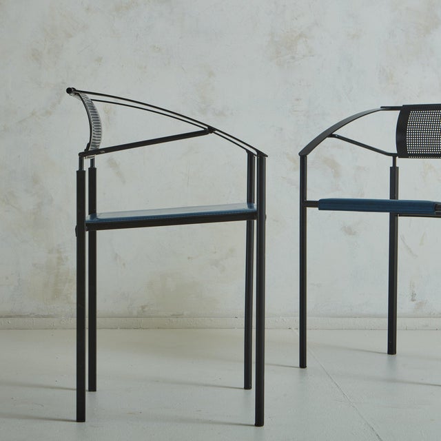 Iron ‘Carrè Vi’ Chairs in Blue Leather by Fly Line, Italy 1990s - 6 ...