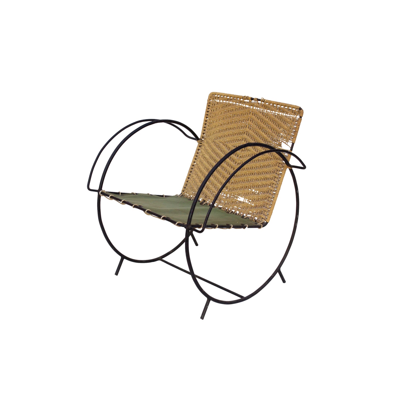 Iron Hoop Chair With Canvas Seat and Wicker Back | Chairish