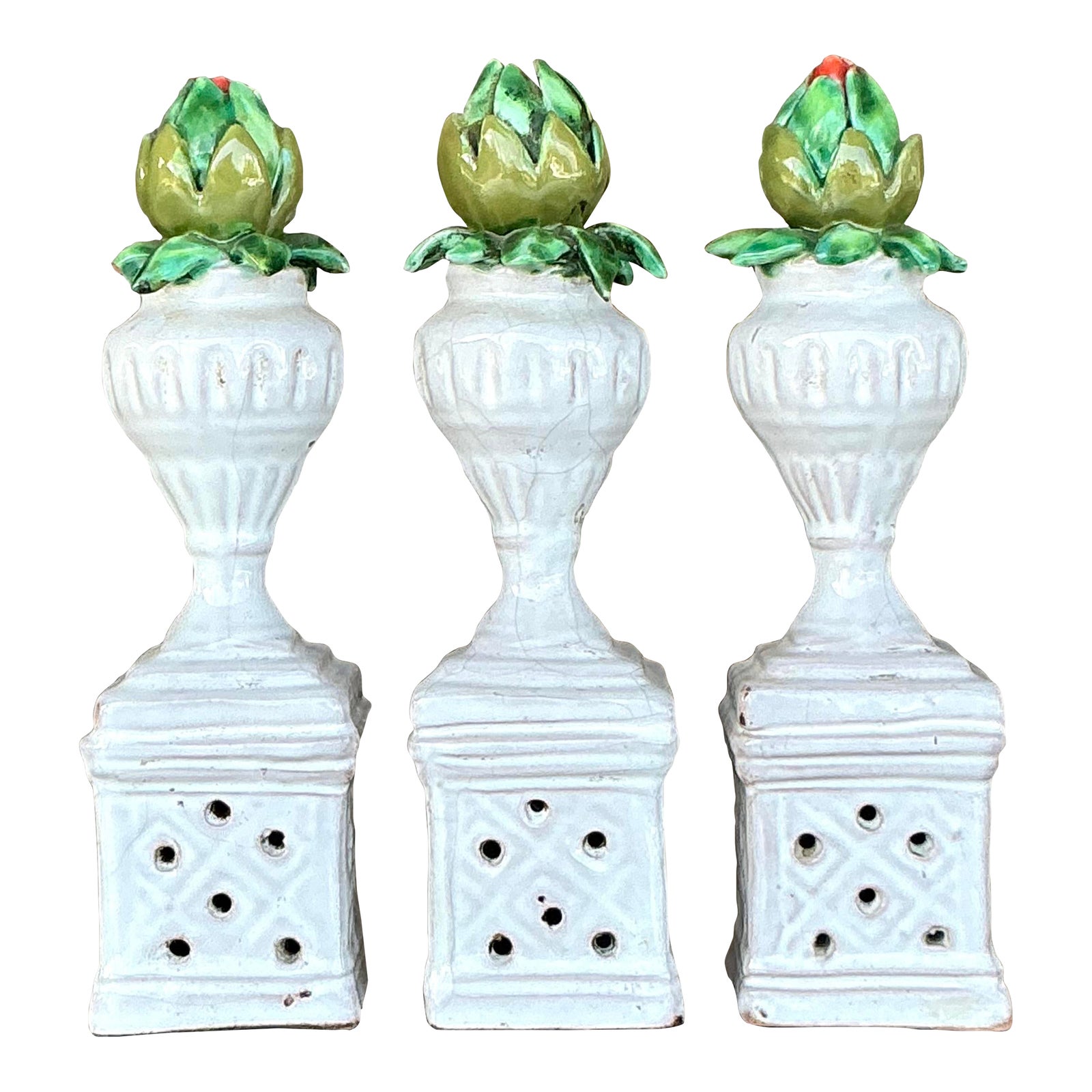 Vintage Boho Glazed Ceramic Rosebud Towers - Set of 3 | Chairish