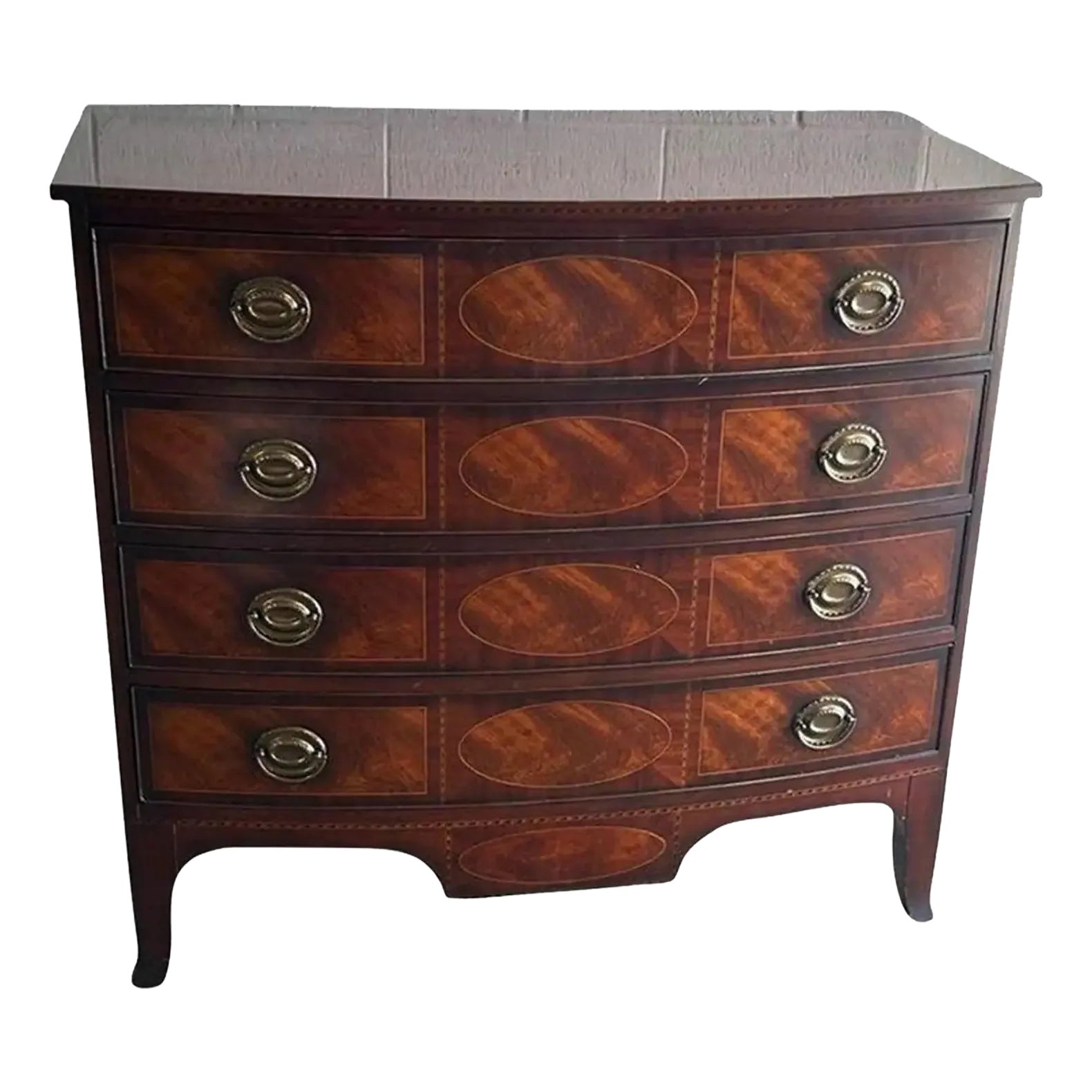 Baker Historic Charleston Bow Front Mahogany 4 Drawer Chest | Chairish
