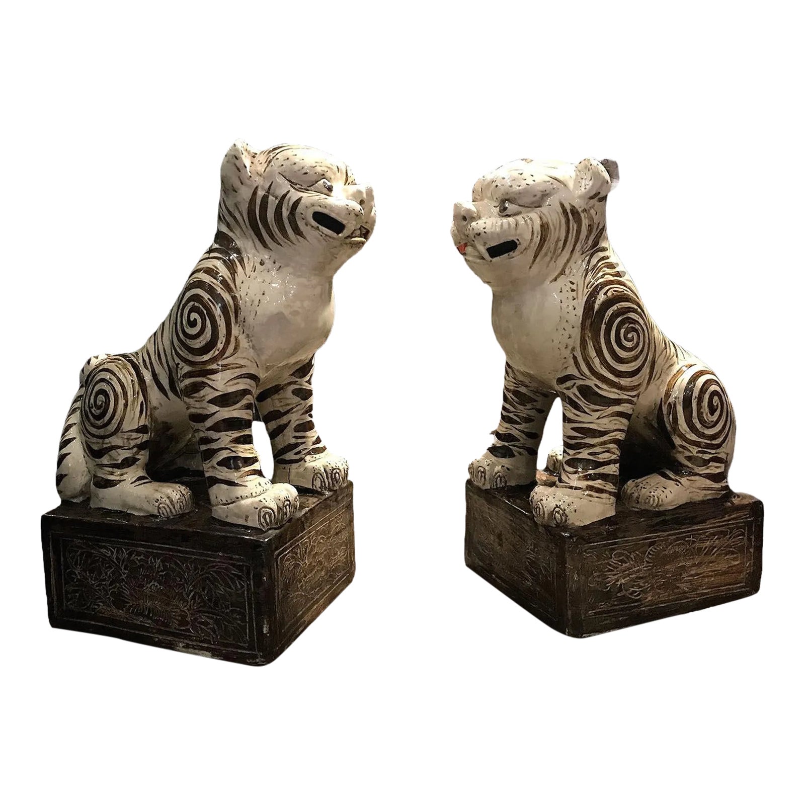 19th Century Large Chinese Cizhou-Type Tiger Statues - Set of 2 | Chairish