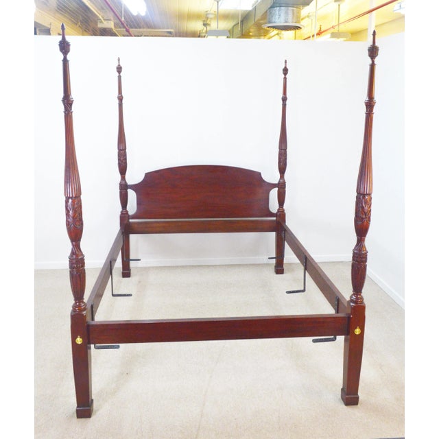 Henkel Harris Mahogany Rice Carved Poster Queen Poster Bed | Chairish