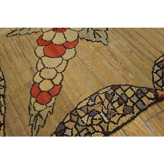 1930s Tan Camel Floral Medallion Antique American Hooked Hand Knotted ...