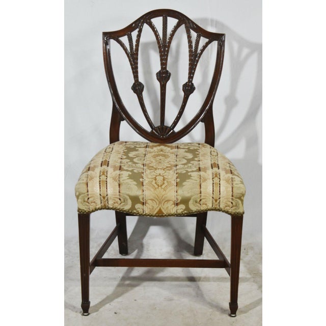 Charak Mahogany Federal Shield Back Chairs Striped Damask Bench Made ...