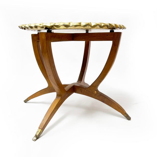 Mid Century Hand Made Brass Moroccan Style Tray Table on Folding Wooden ...