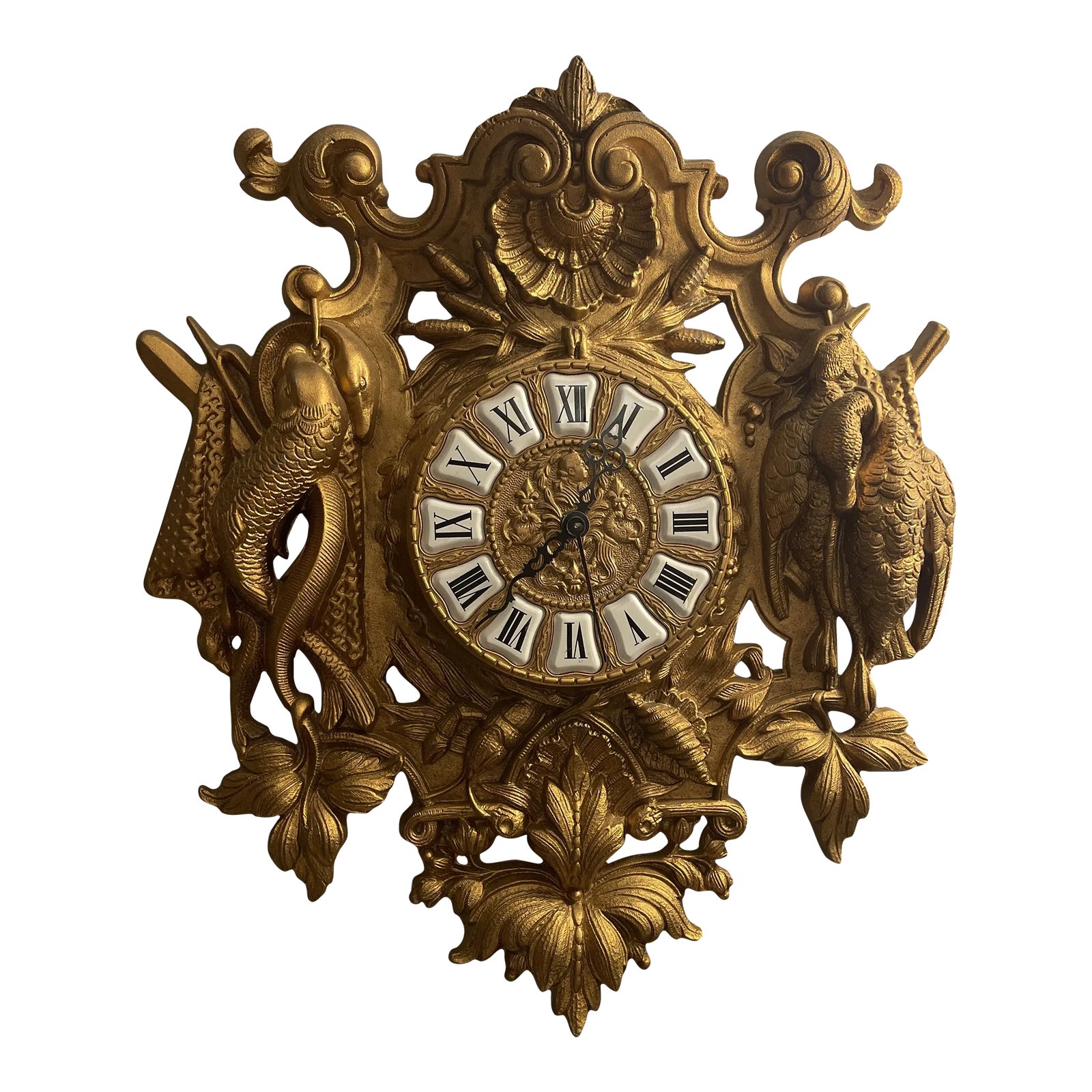 European Gold Bronze Hunt Trophy Clock | Chairish