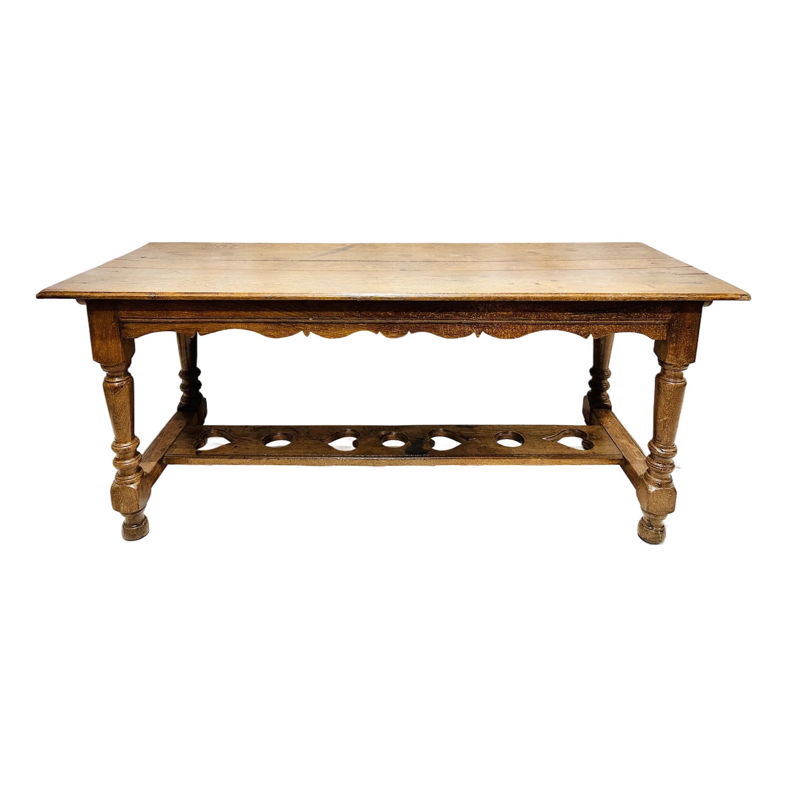Antique Hand Cut Rustic Farm Work Table Console | Chairish