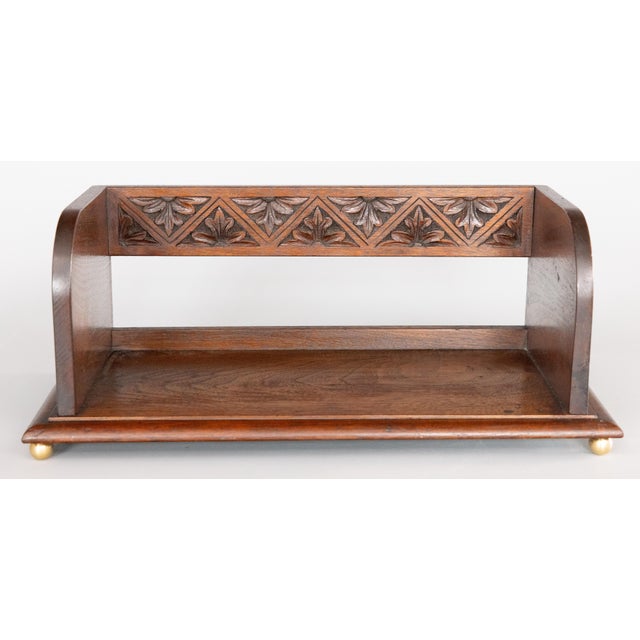 Antique English Carved Oak Table Top Book Trough Rack Stand | Chairish