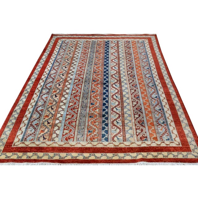 Shabby Chic Rustic Shawl Red/Blue Wool Rug - 5'7" X 8'2" | Chairish