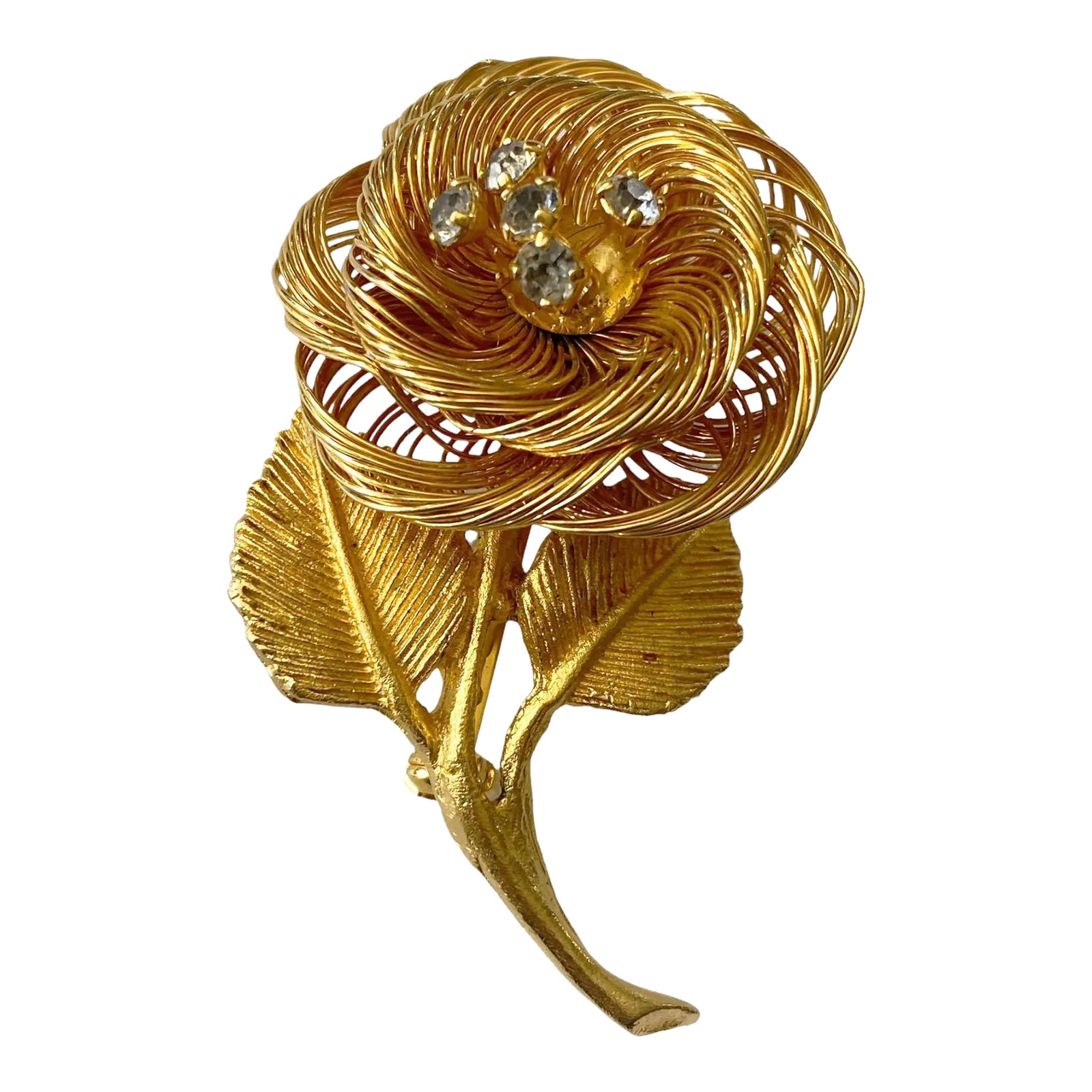 Vintage Gold Tone Wire Rose Pin /Brooch 2" H | Chairish