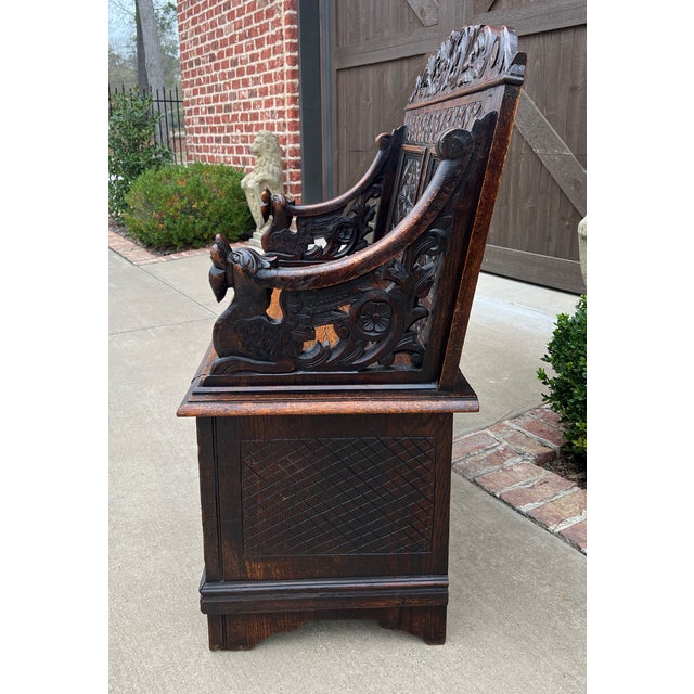 Antique English Bench Chair Settee Hall Bench Renaissance Revival Oak ...