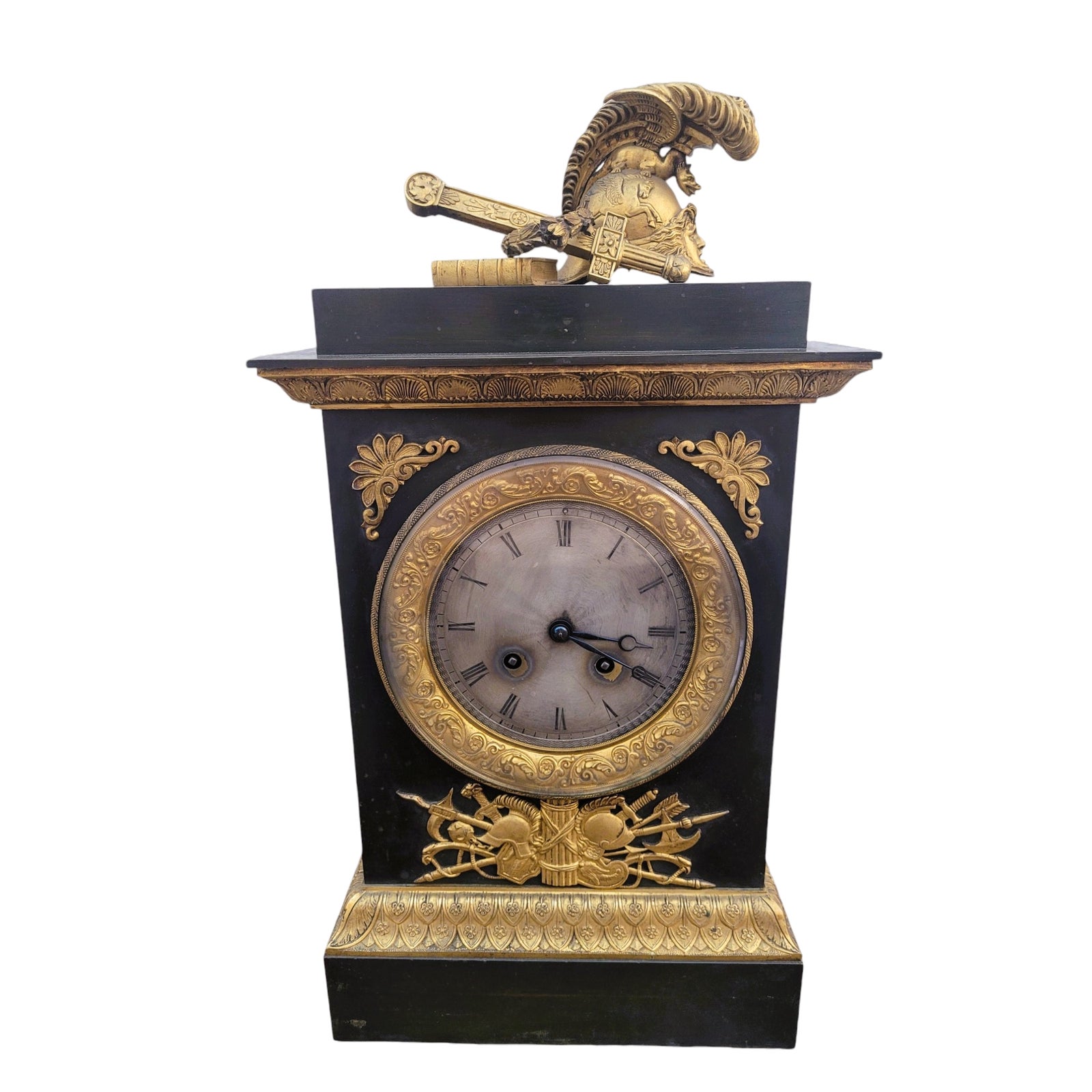 19th Century Clock with Warrior Helmet in Bronze | Chairish