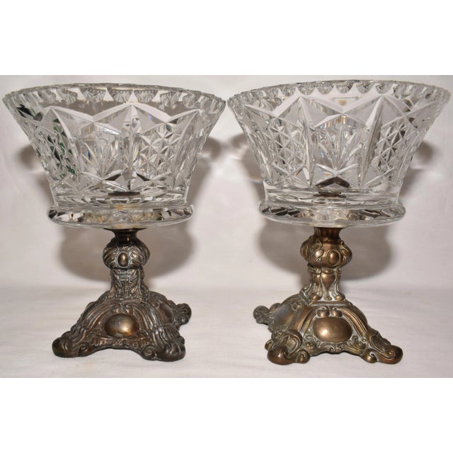 Pair Mid Century Modern Crystal Glass Compotes With Brass Bases Elegant ...