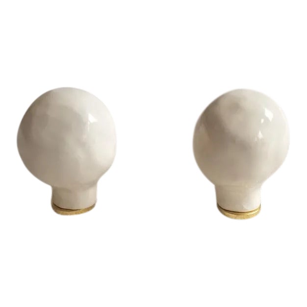 White Ceramic Finials-Large - a Pair | Chairish