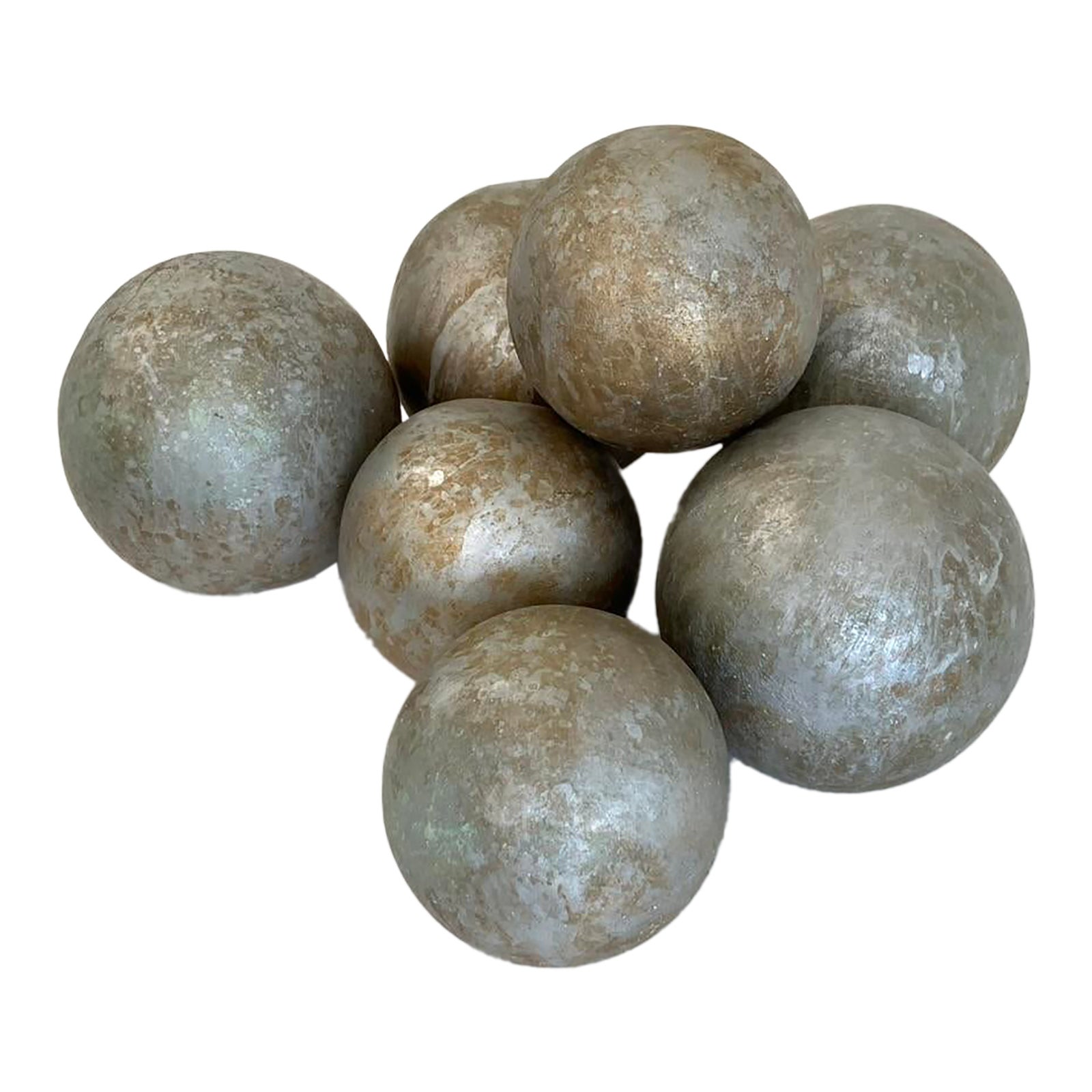 Set of 7 Vintage Plaster Decorative Balls – Aged Patina Finish | Chairish