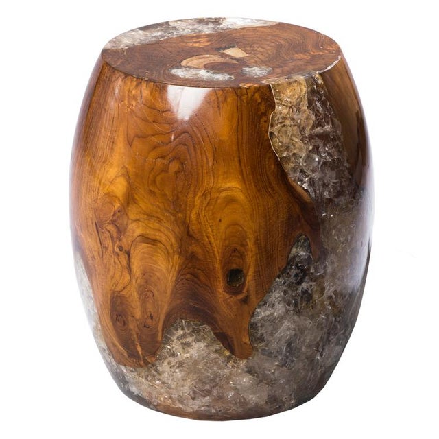 Teak Root & Resin Drum Stool | Chairish