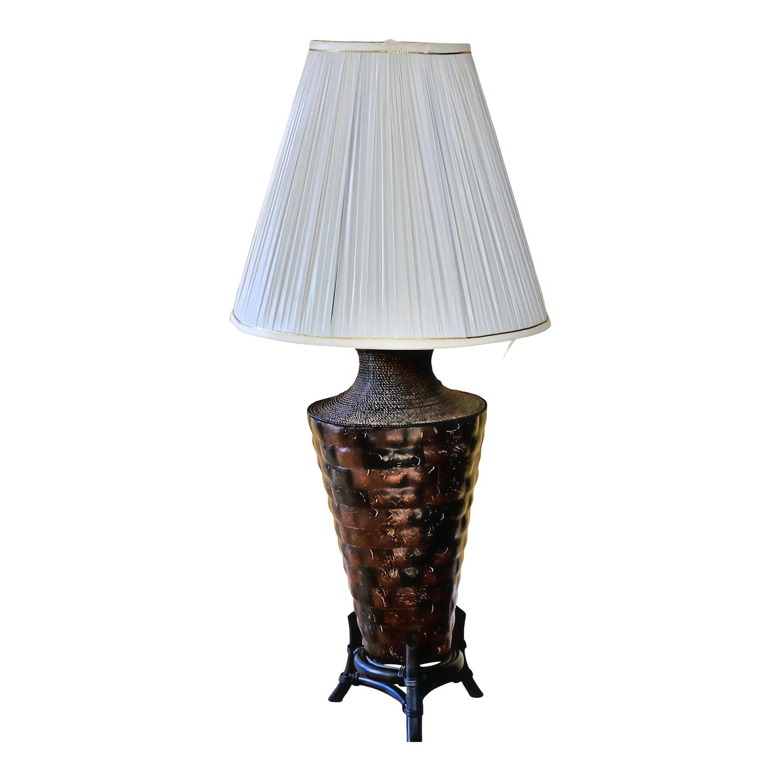 Mid-Century Modern Walnut Large Berman Pleated Table Lamp With Shade ...