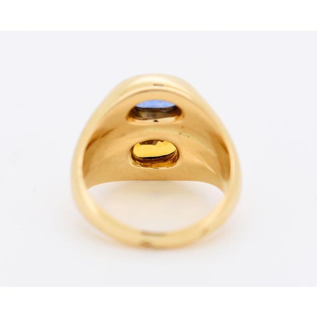 Circa 1970 Double Jonc Ring in 18k Gold, Yellow Sapphire and Blue ...
