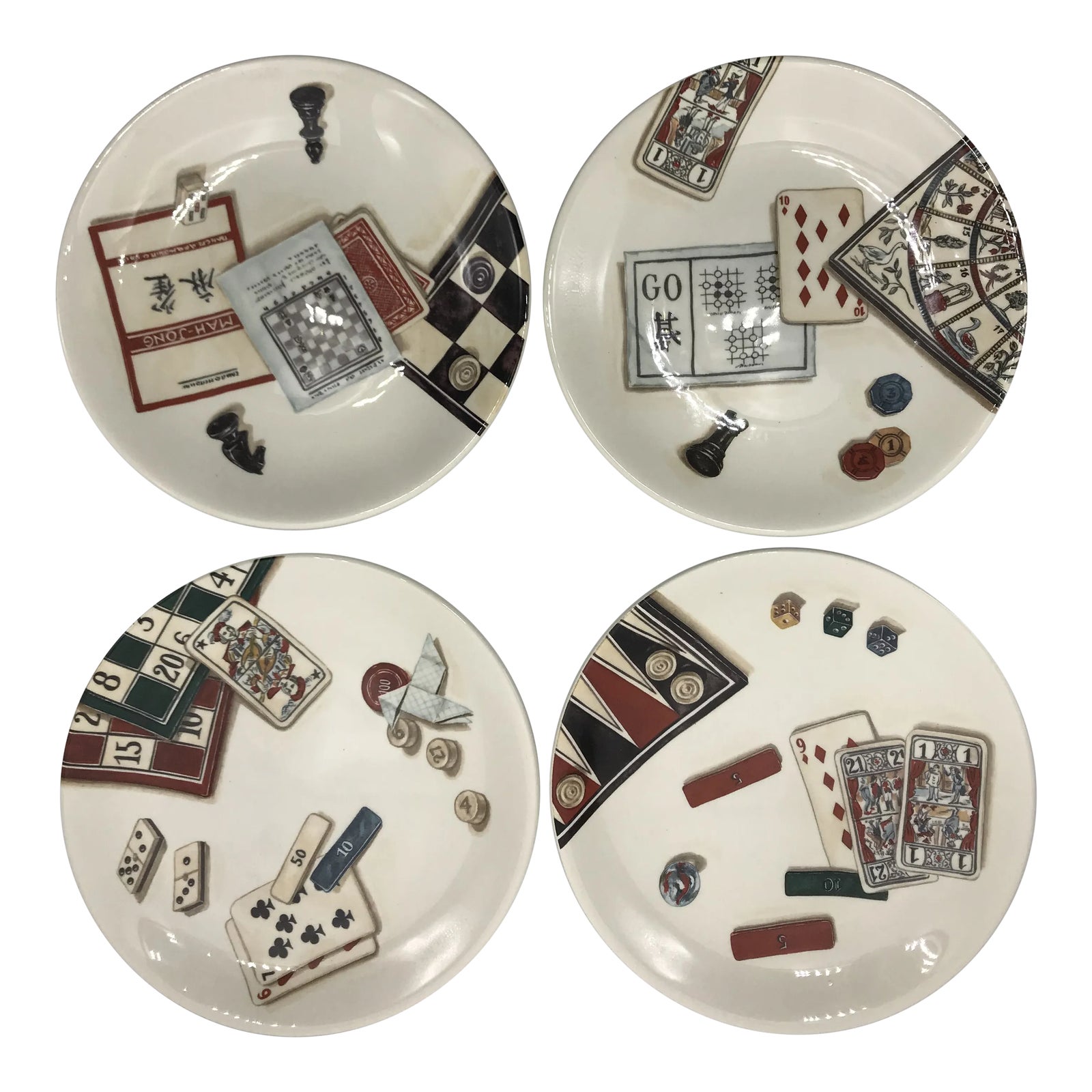 French Games Plates - Set of 4 | Chairish