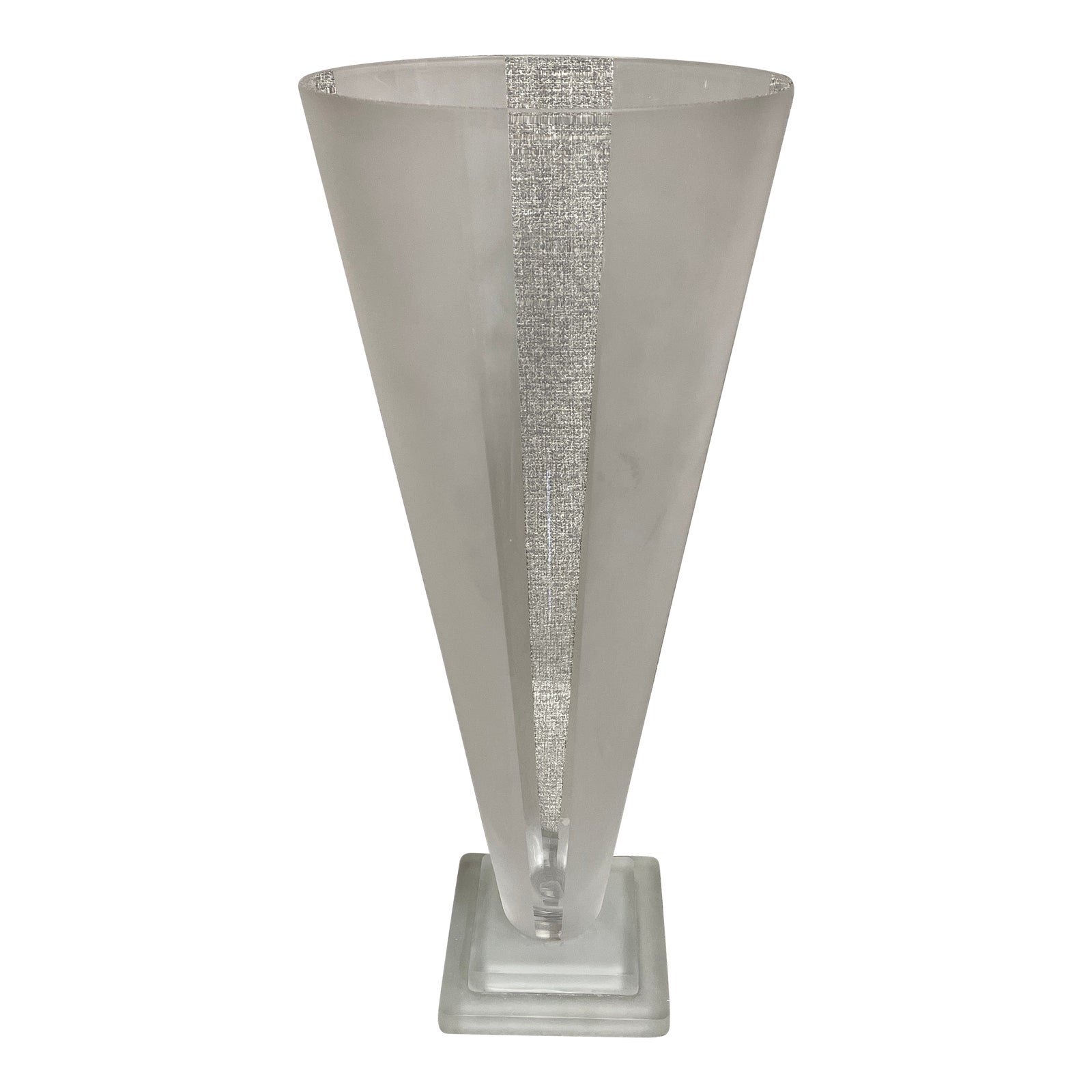 1980s Symmetrical Cone-Shaped Frosted Glass Vase | Chairish