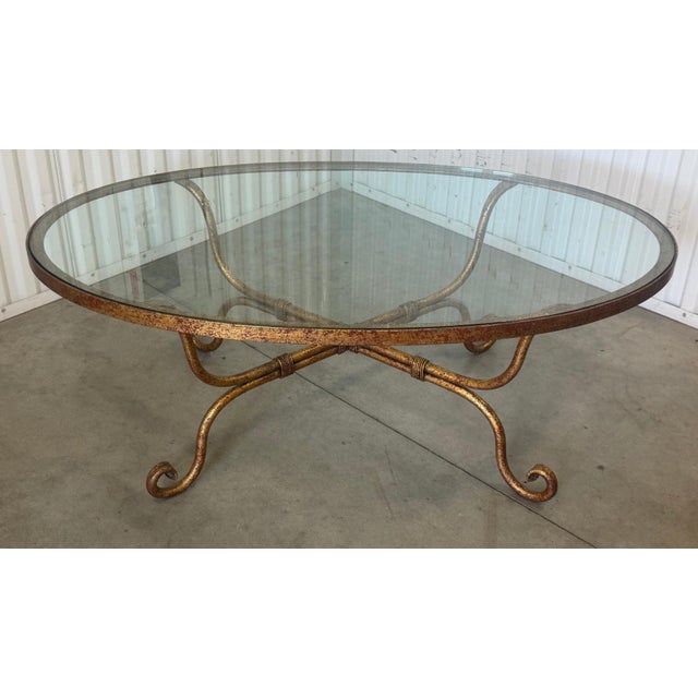 Late 20th Century Hollywood Regency Gilt Wrought Iron Glass Top Oval ...