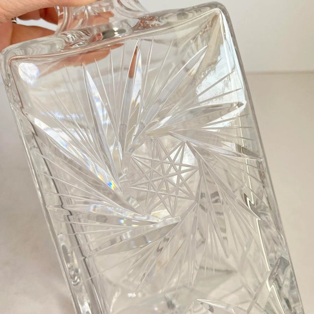 Vintage Cut Crystal Square Decanter Star Pinwheel Pattern | Chairish