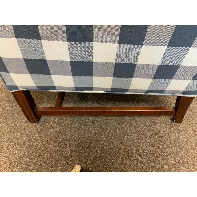 Late 20th Century Blue Check Upholstered Wingback Chair With Ottoman ...