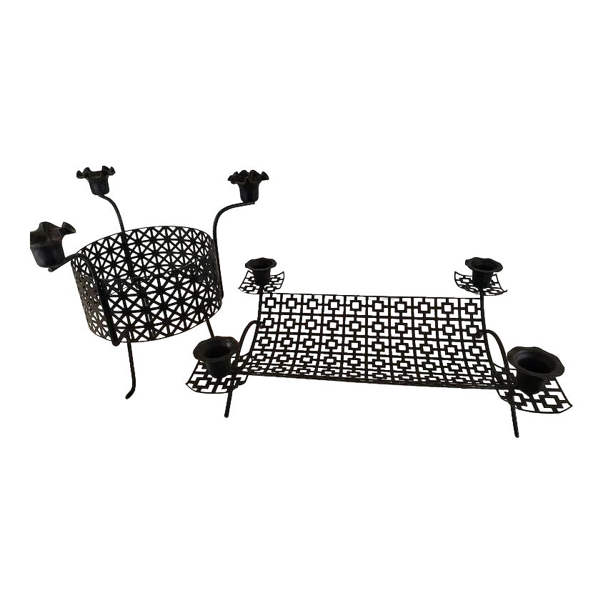 Mid-Century Modern Black Mesh Metal Atomic Candle Holders - 2 Pieces ...