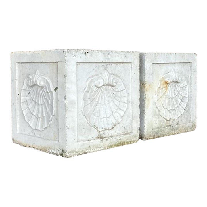 Vintage Coastal Cast Concrete Clam Shell Planters - a Pair | Chairish