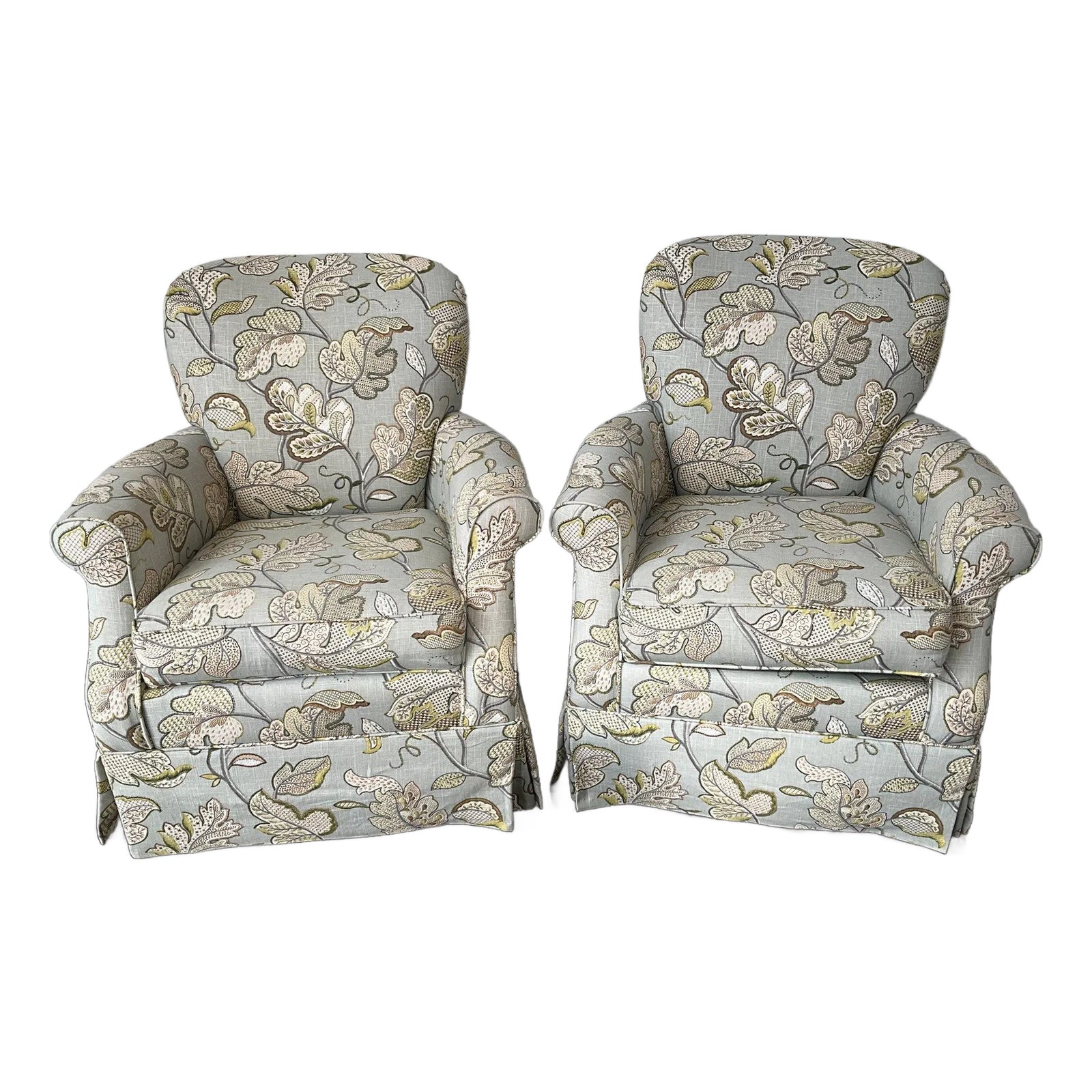 Late 20th Century Pair of Craftmaster Upholstered Swivel Arm Chairs in ...