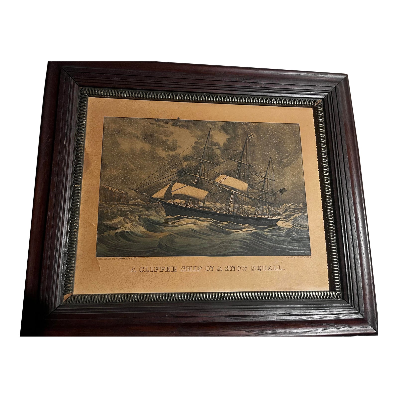 Antique Currier & Ives Maritime Lithograph – A Clipper Ship in a Snow ...