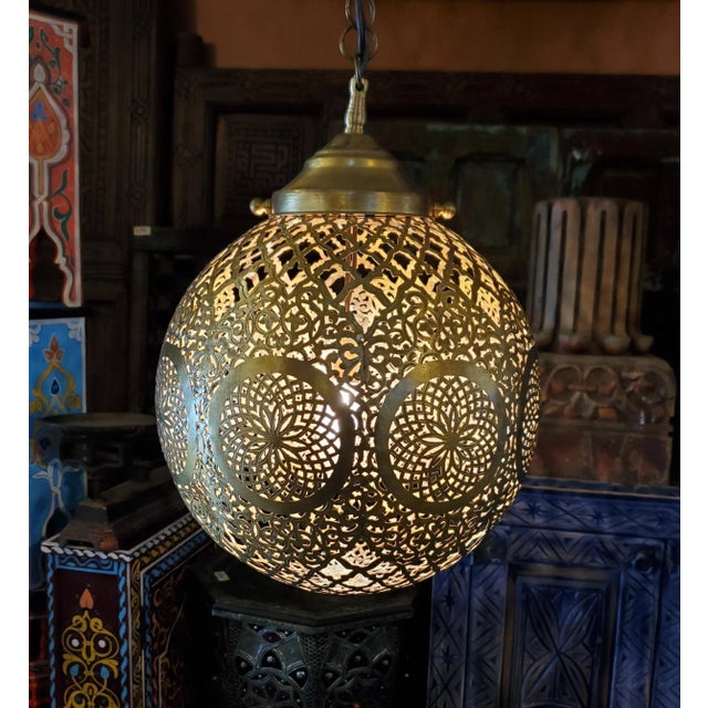 Modern Moroccan Copper Pendant Lantern | Chairish