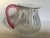 Vintage Ribbed Blown Glass Round Pitcher With Pink Glass Handle | Chairish