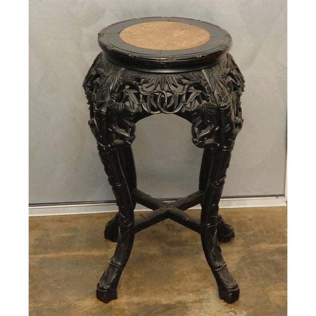 Chinese Carved Stand with Marble Inset | Chairish