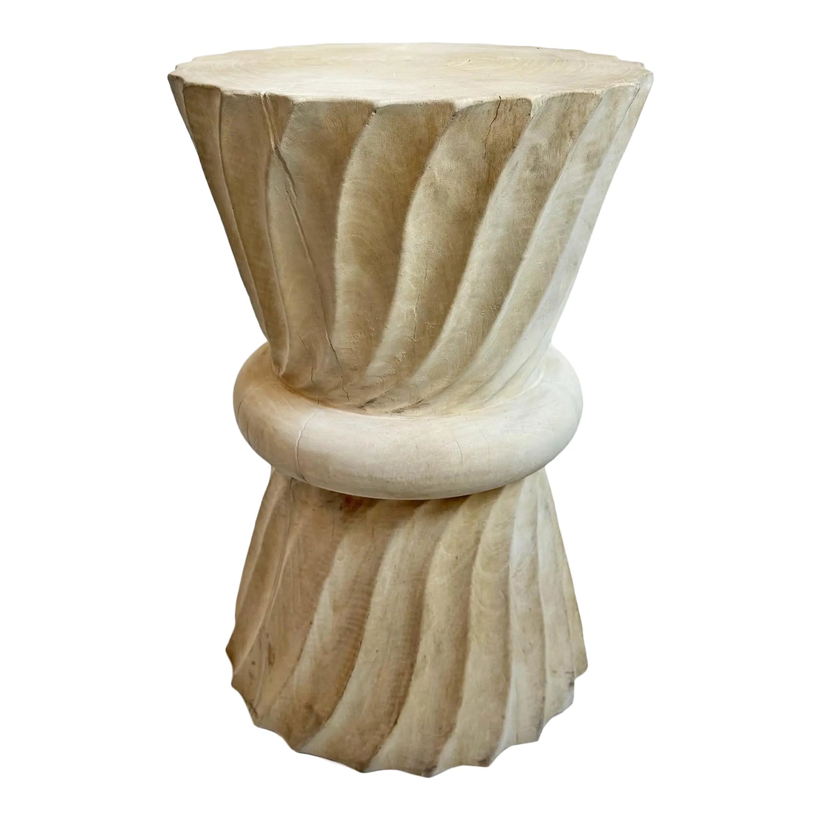 Blond Washed Twisted Bow Side Table | Chairish