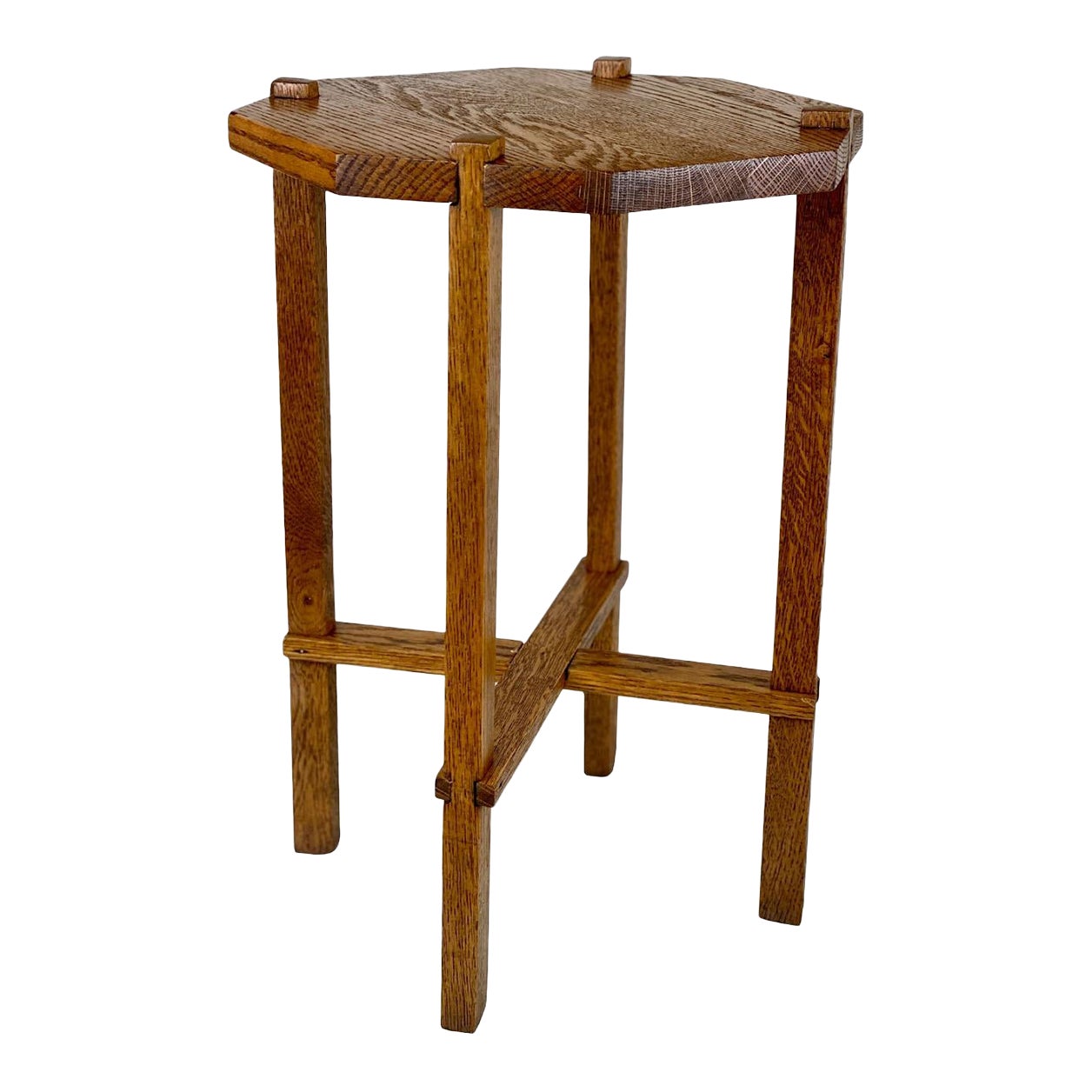 Antique Arts & Crafts Quartersawn Oak Octagon Plant Stand Table | Chairish