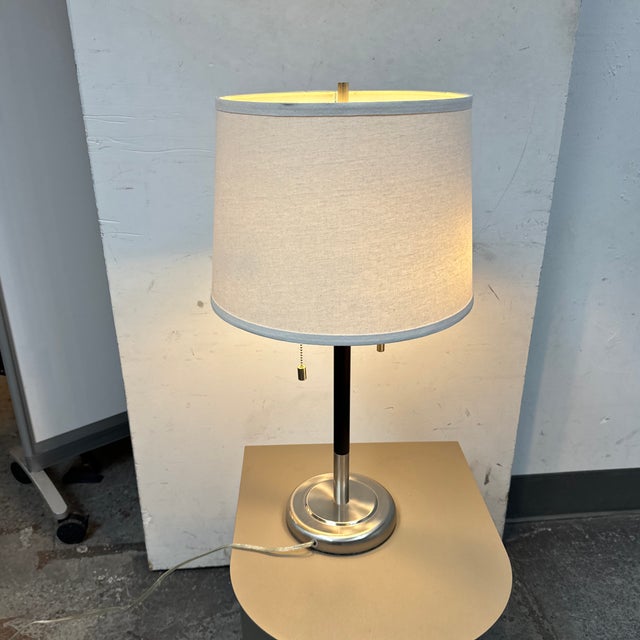 Contemporary Silver Finish + Leather Wrap Table Lamp | Chairish