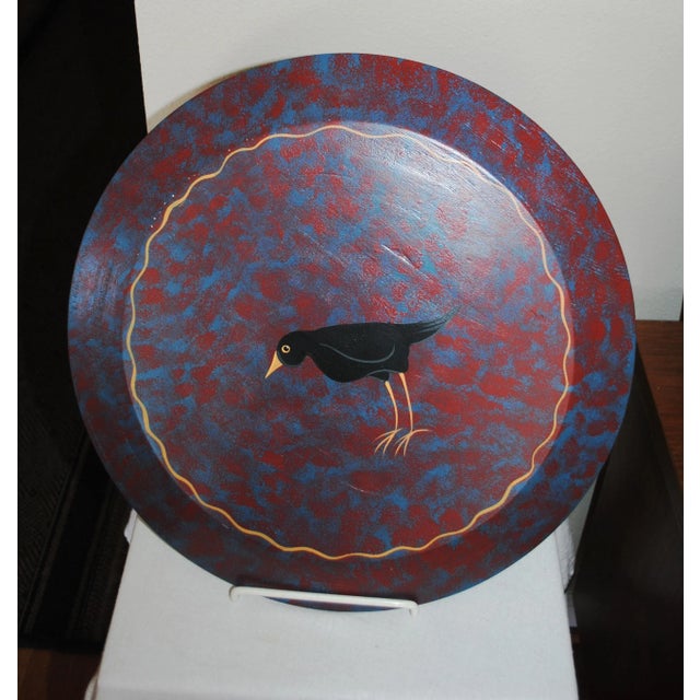 Nancy Albro Folk Art Americana Orange Cat Painted Wood Tray | Chairish