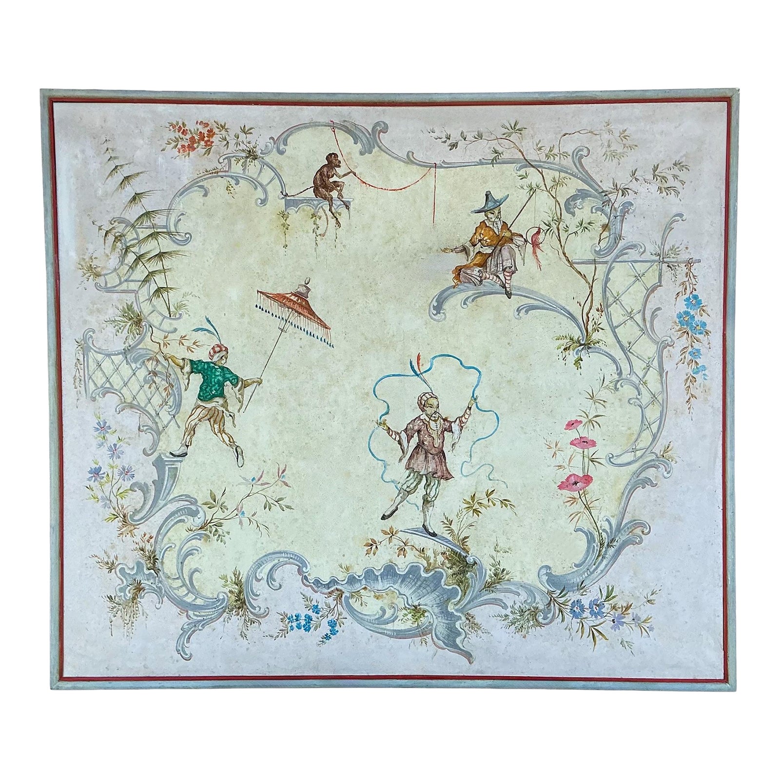 Mid-Century Hollywood Regency Large Italian Chinoiserie Framed Oil on ...