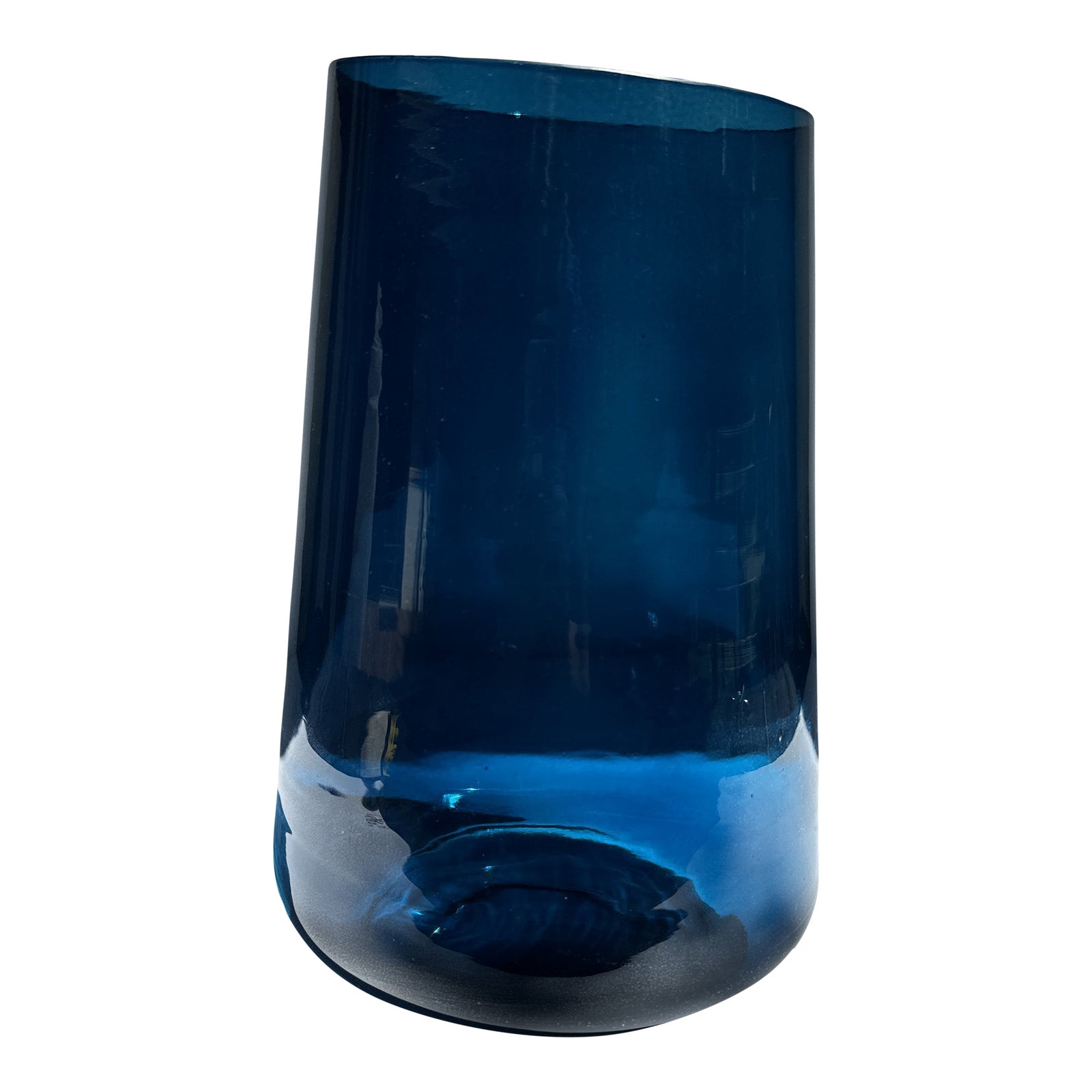 1980s Deep Turquoise Blue Angled Glass Vase | Chairish