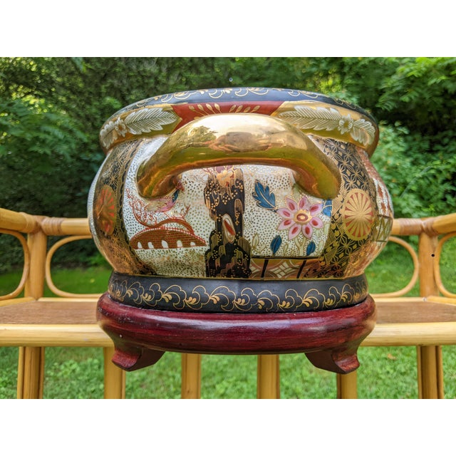 Fine Chinese Famille Noir Porcelain Foot Bath Jardiniere Cachepot W/Coy ...