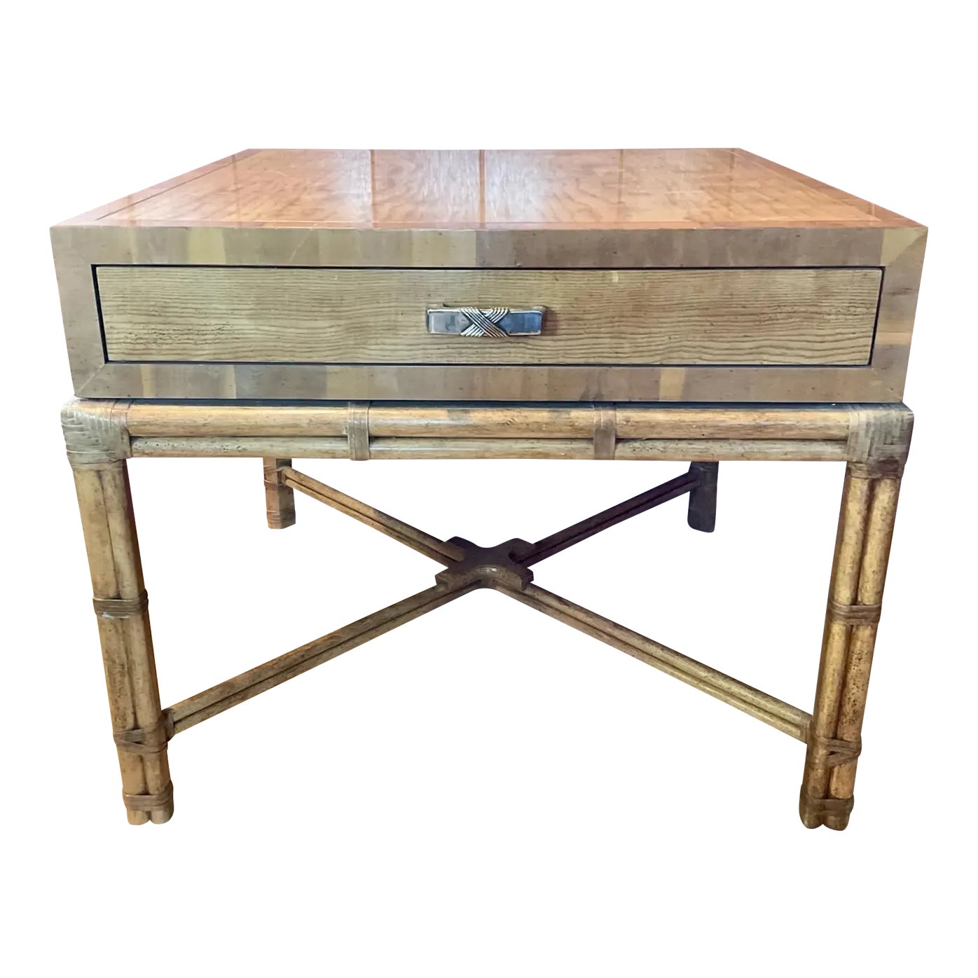 Vintage Henredon Single Drawer Bamboo Side Table | Chairish