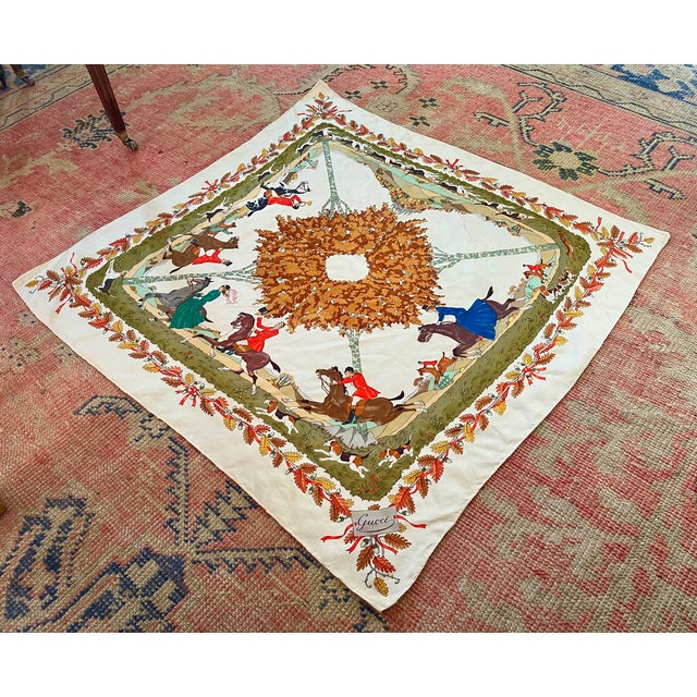 1970s Gucci Fox Hunting Silk Scarf | Chairish