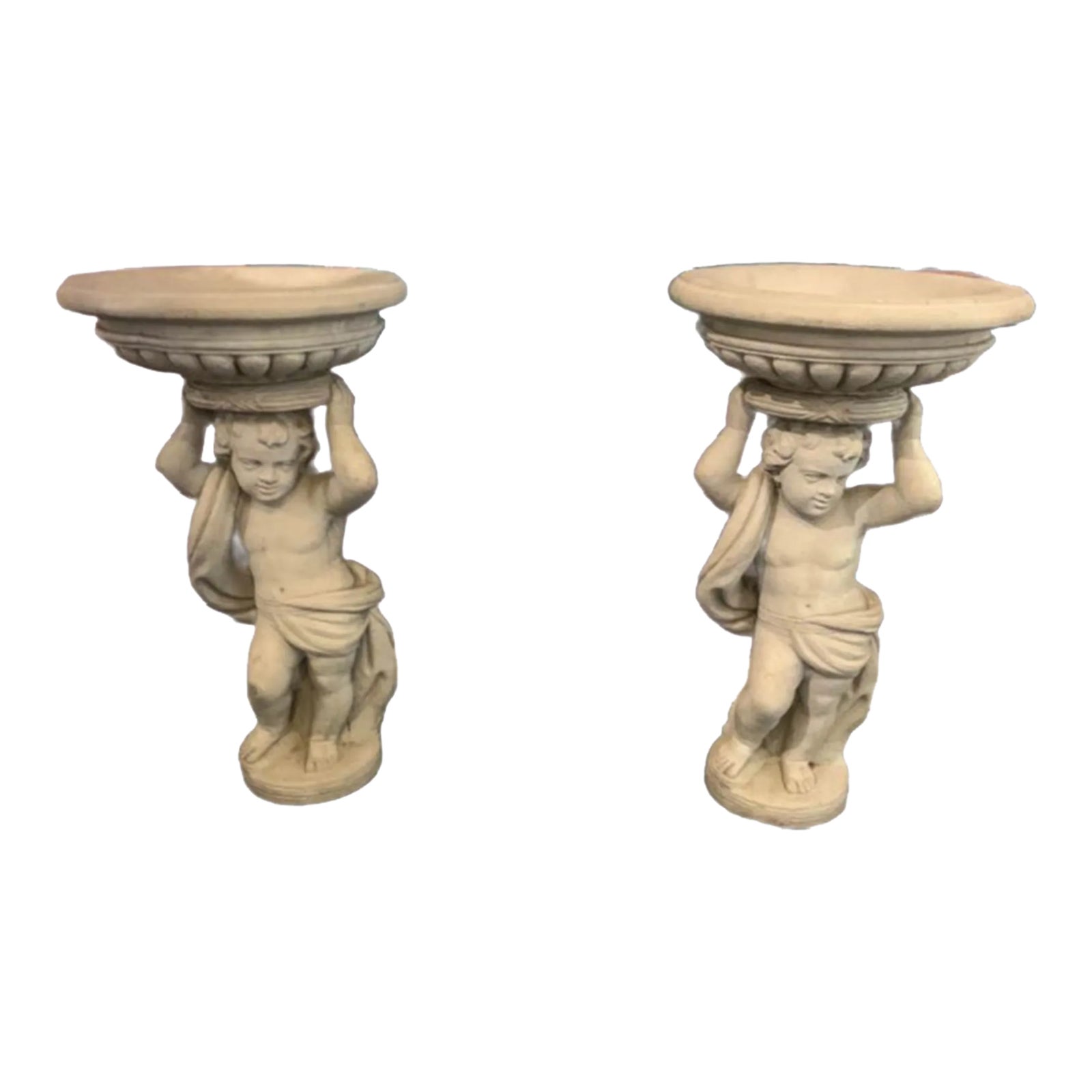 Pair of Concrete Cherub Putti Planters With Stands. Large Size | Chairish
